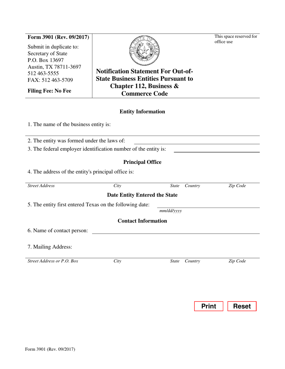 Form 3901 - Fill Out, Sign Online and Download Fillable PDF, Texas ...