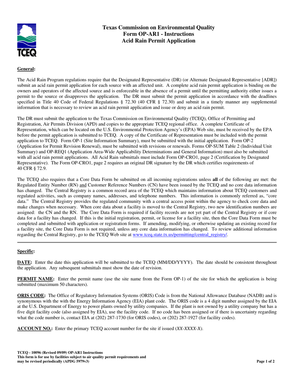 Form OP-AR1 (TCEQ-10096) - Fill Out, Sign Online and Download Fillable ...