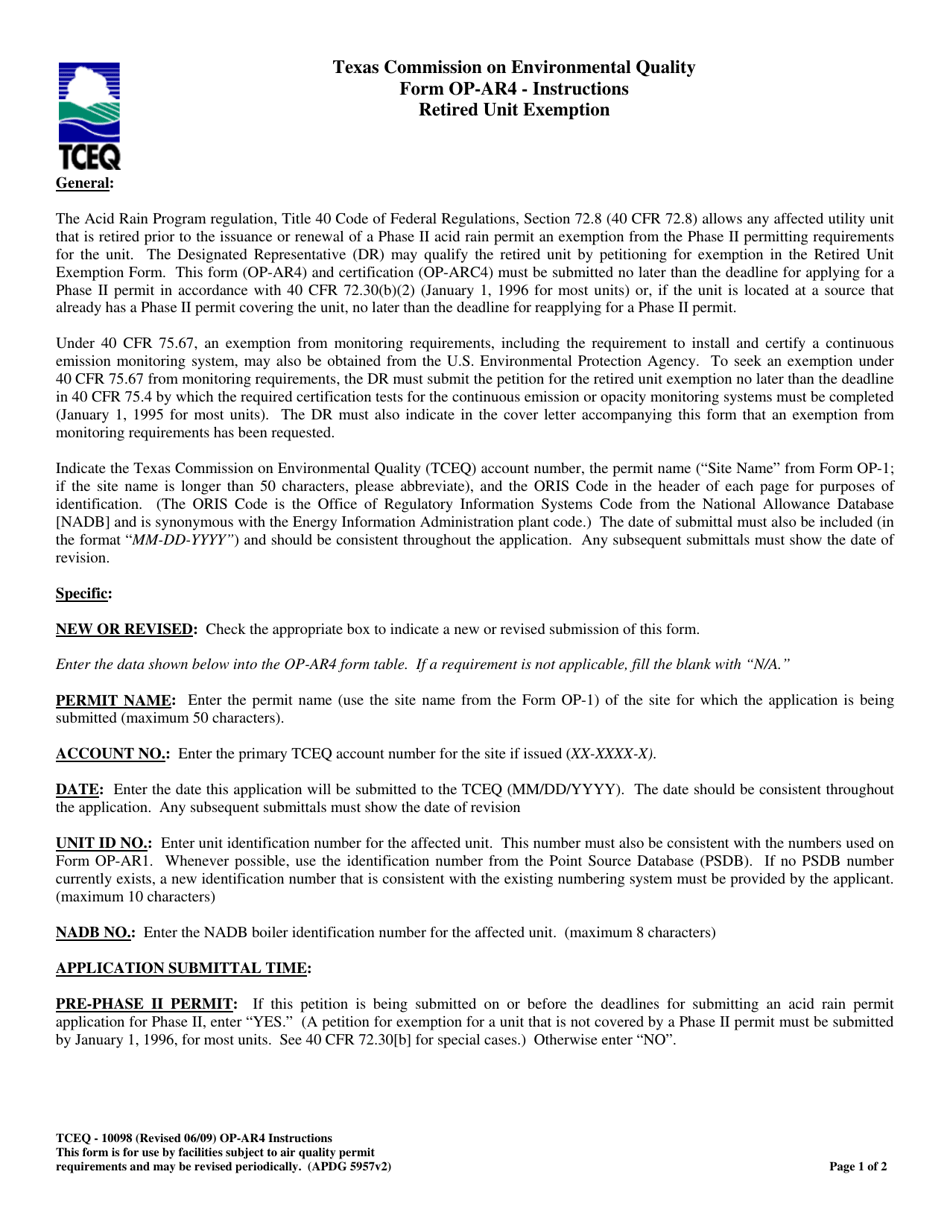 Form OP-AR4 (TCEQ-10098) - Fill Out, Sign Online and Download Fillable ...