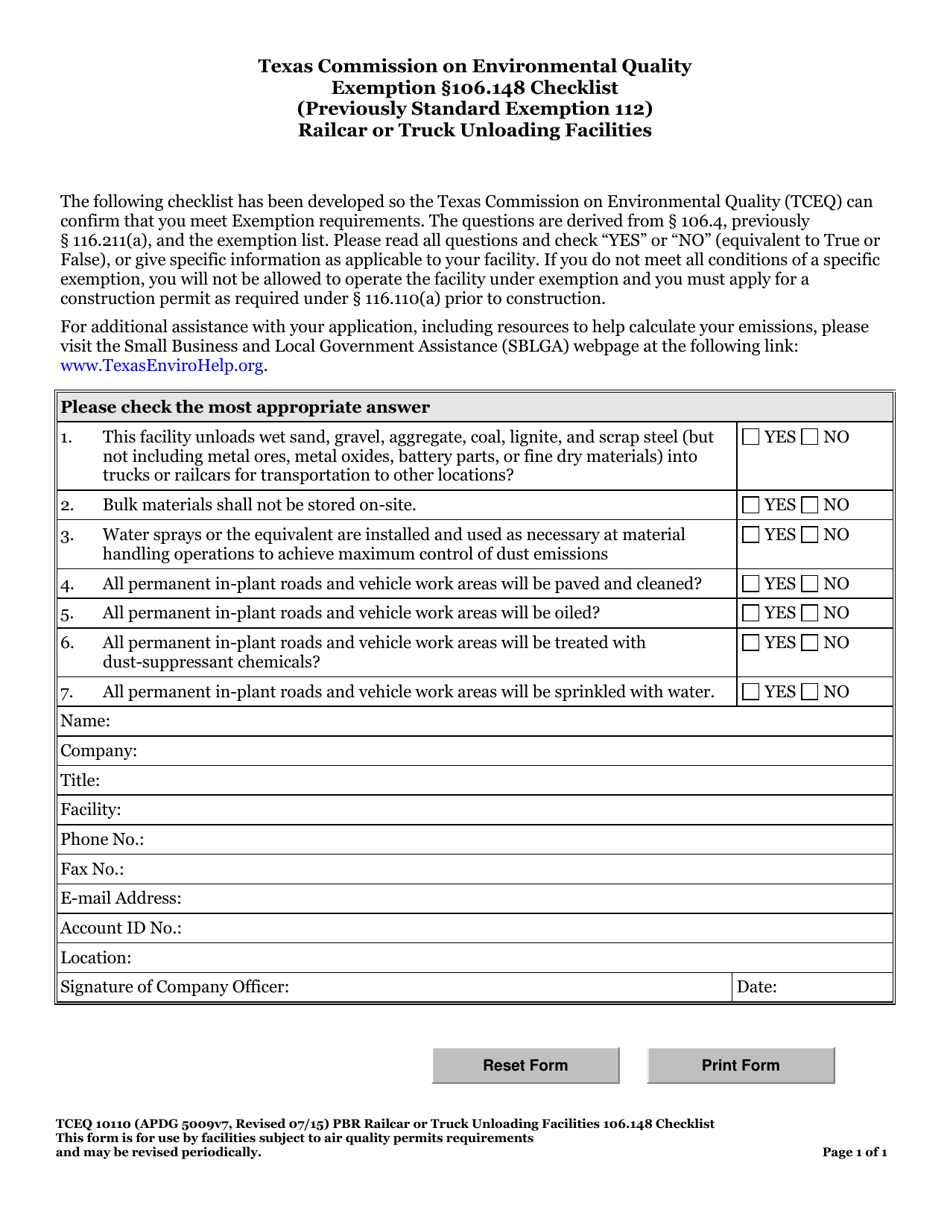 Form TCEQ-10110 - Fill Out, Sign Online and Download Fillable PDF ...