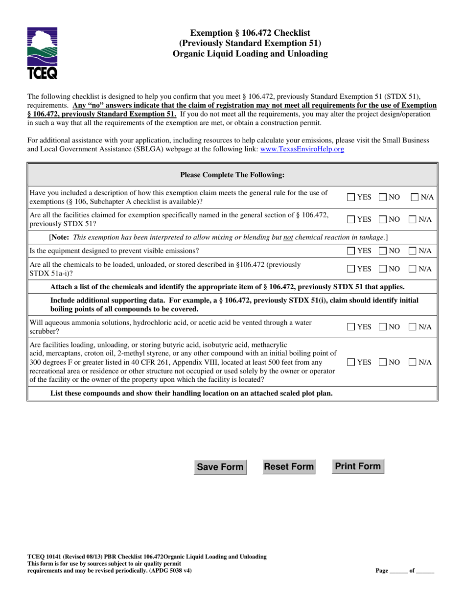 Form TCEQ-10141 - Fill Out, Sign Online and Download Fillable PDF ...
