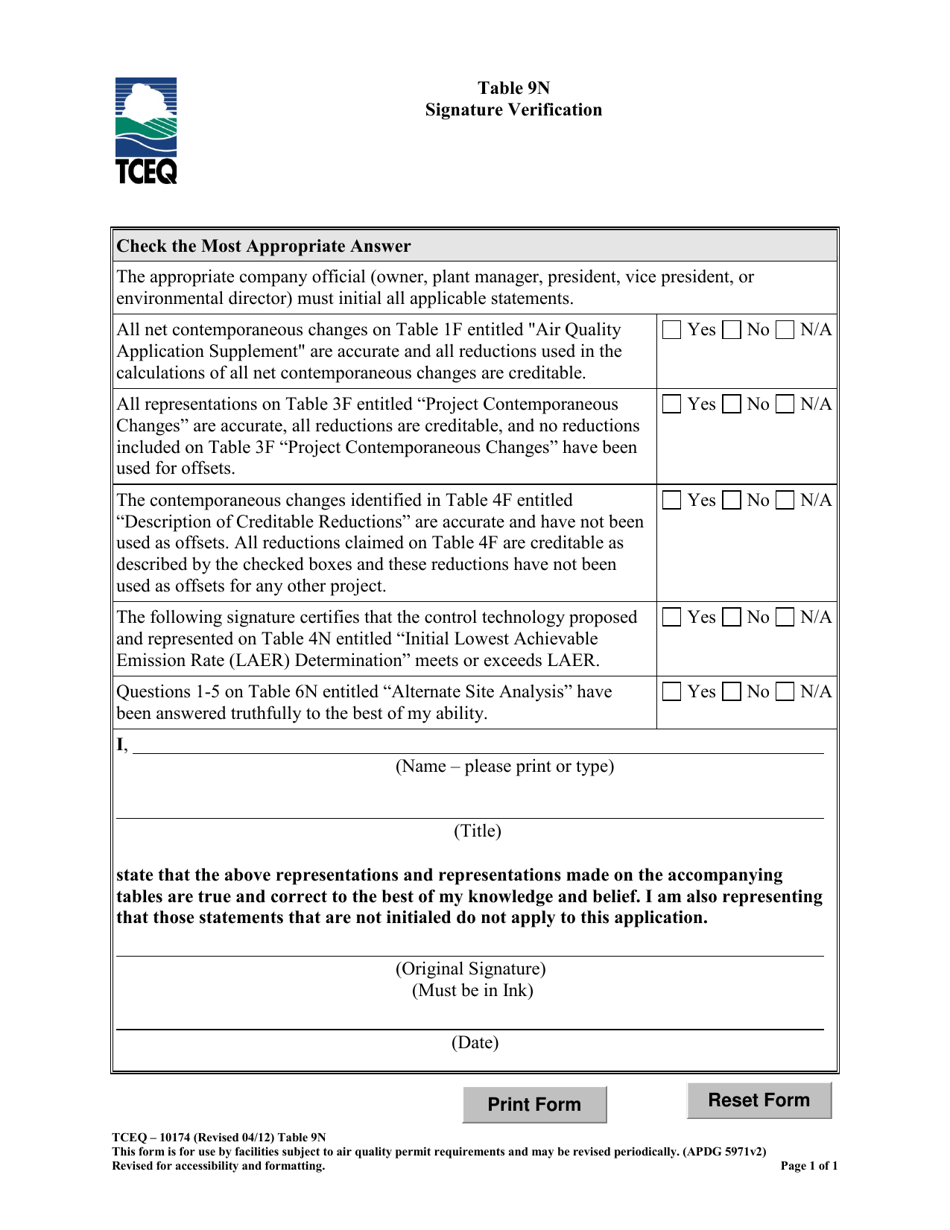 Form TCEQ-10174 Table 9N Download Fillable PDF or Fill Online Signature ...