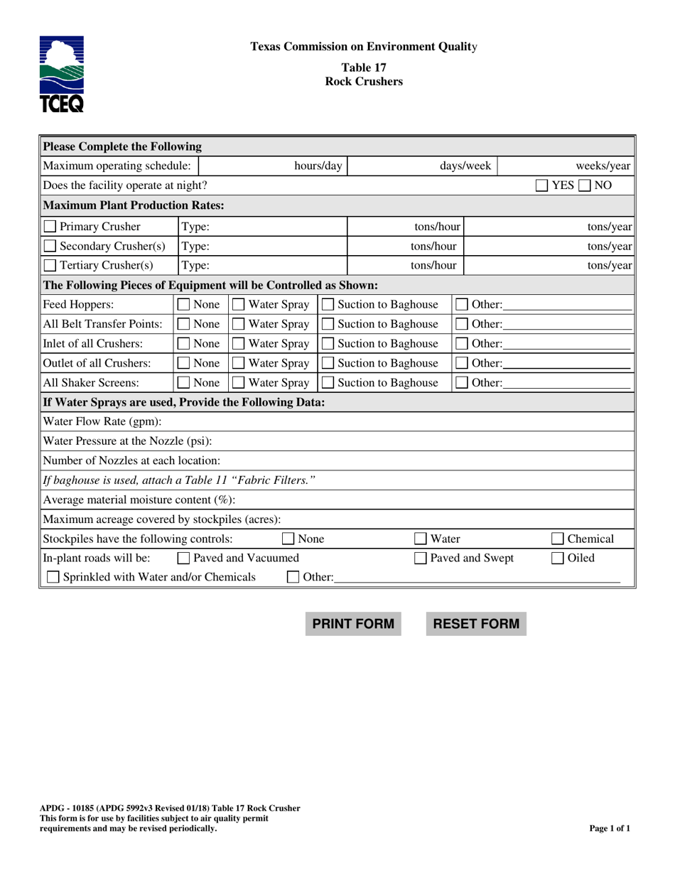 Form TCEQ-10185 Table 17 - Fill Out, Sign Online and Download Fillable ...