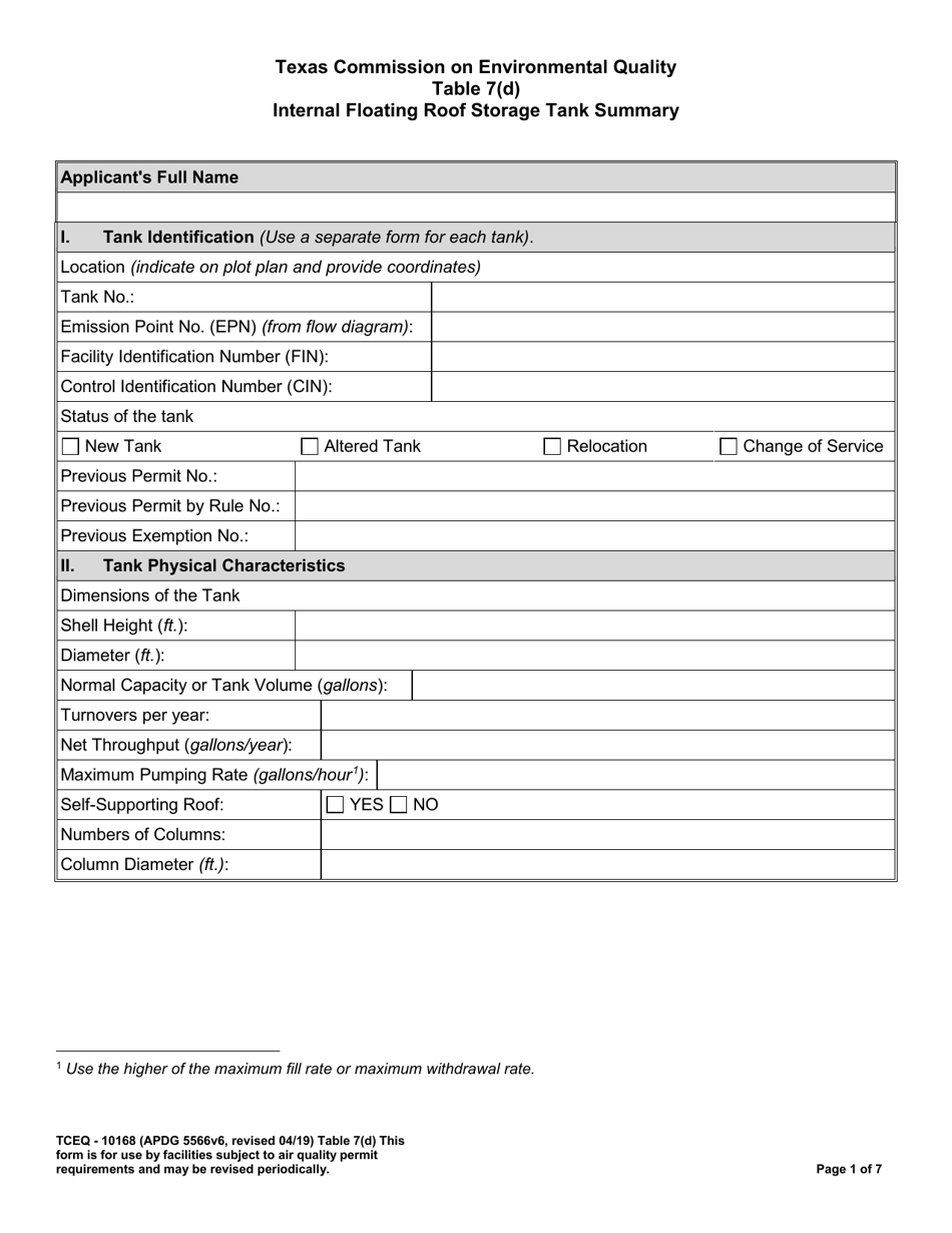 Form TCEQ-10168 Table 7(D) - Fill Out, Sign Online and Download ...