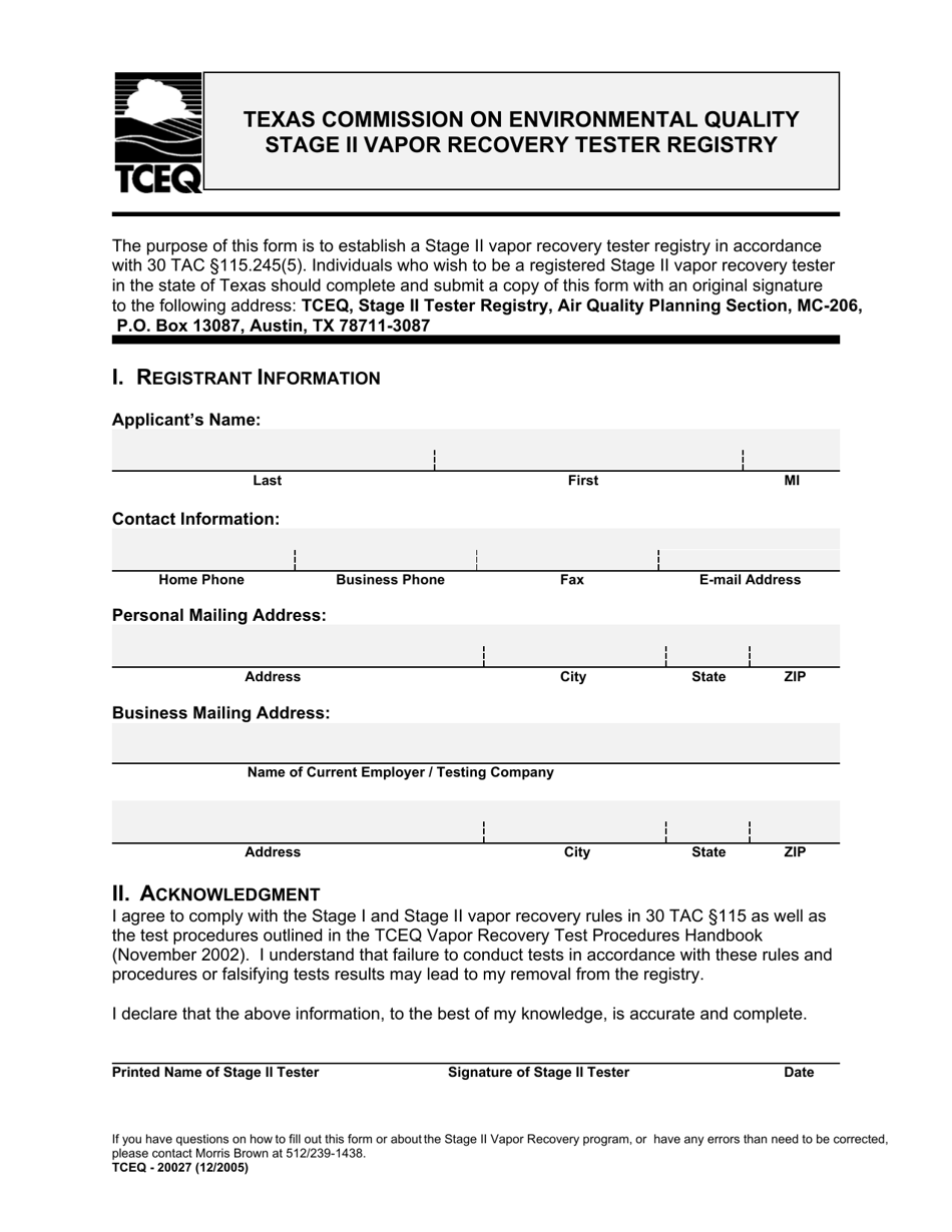 Form TCEQ-20027 - Fill Out, Sign Online and Download Printable PDF ...