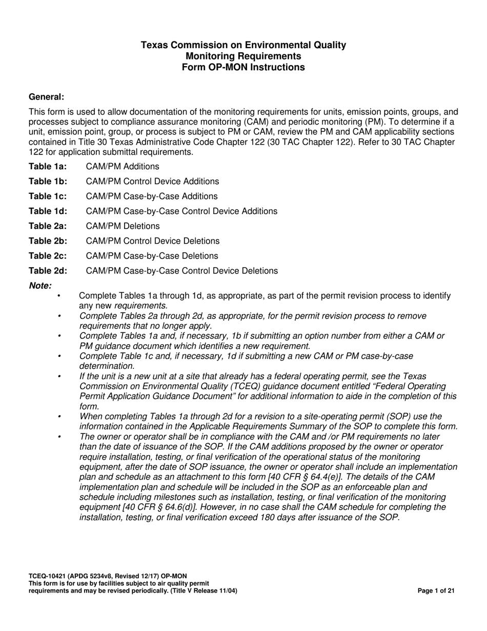 Form OP-MON (TCEQ-10421) - Fill Out, Sign Online and Download Fillable ...