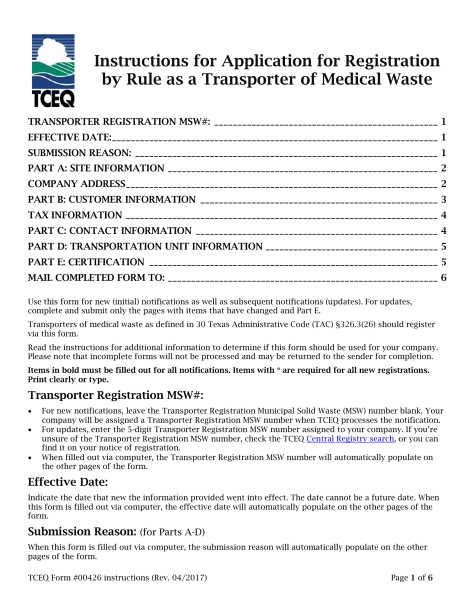Download Instructions for Form TCEQ-00426 Application to Claim a ...