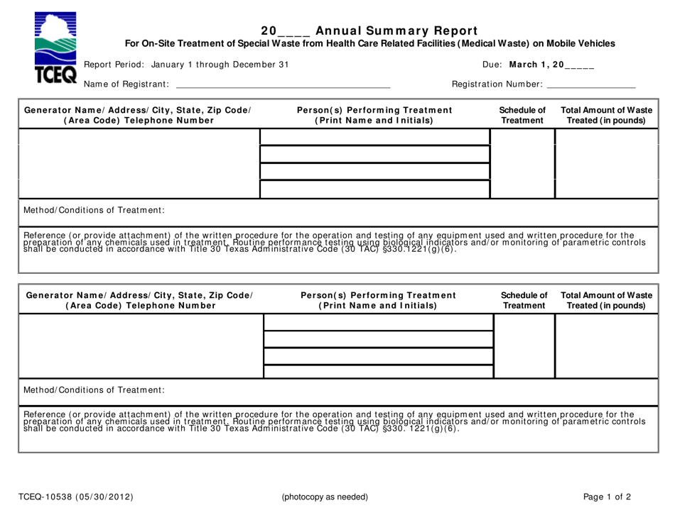 Form TCEQ-10538 - Fill Out, Sign Online and Download Printable PDF ...