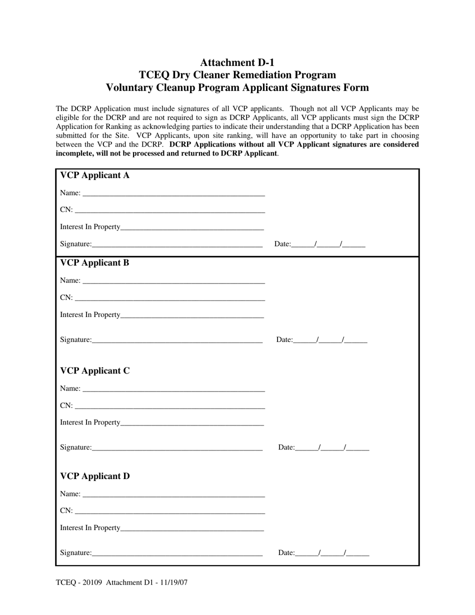 Form TCEQ-20109 Attachment D-1 - Fill Out, Sign Online and Download ...