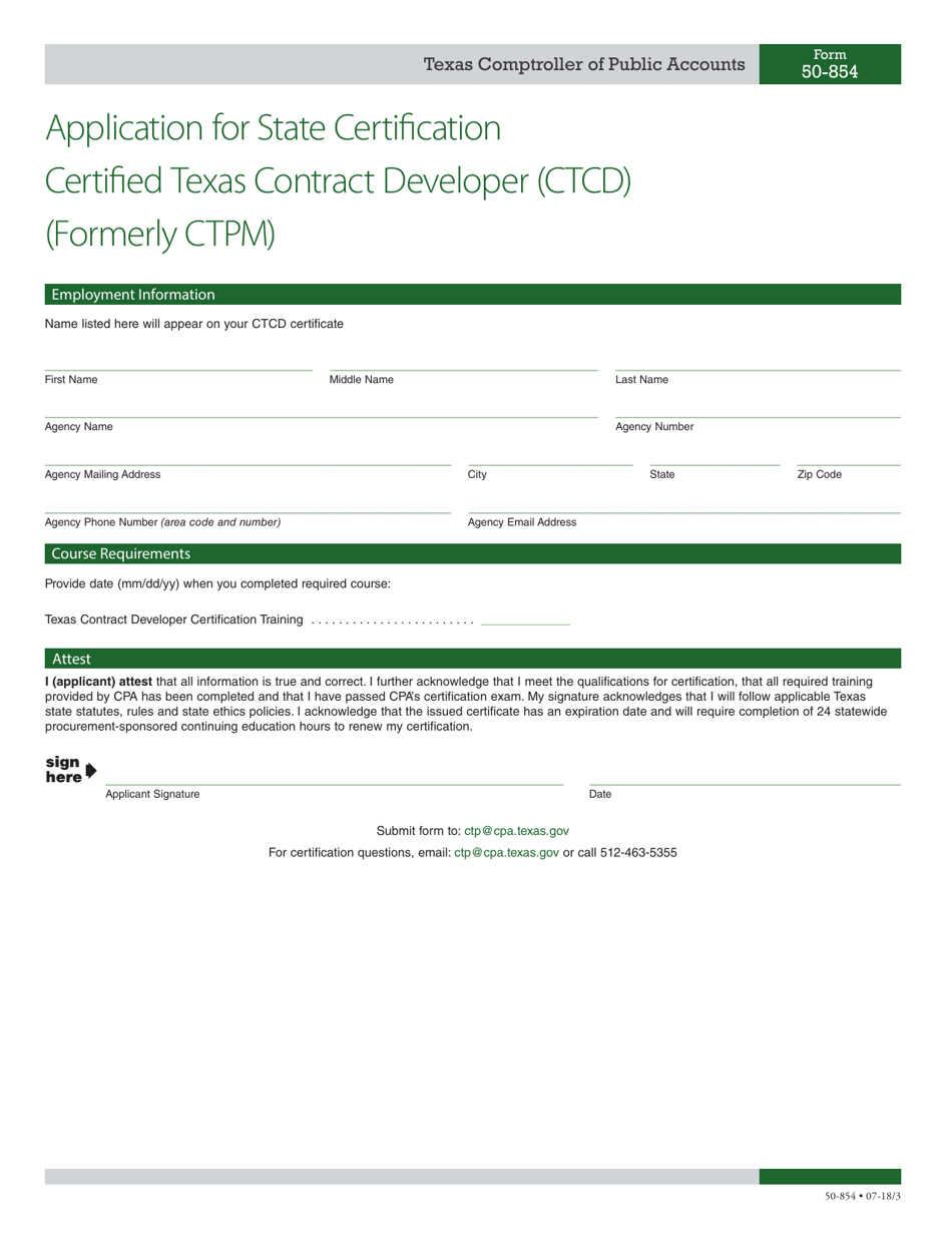 Form 50-854 - Fill Out, Sign Online and Download Fillable PDF, Texas ...