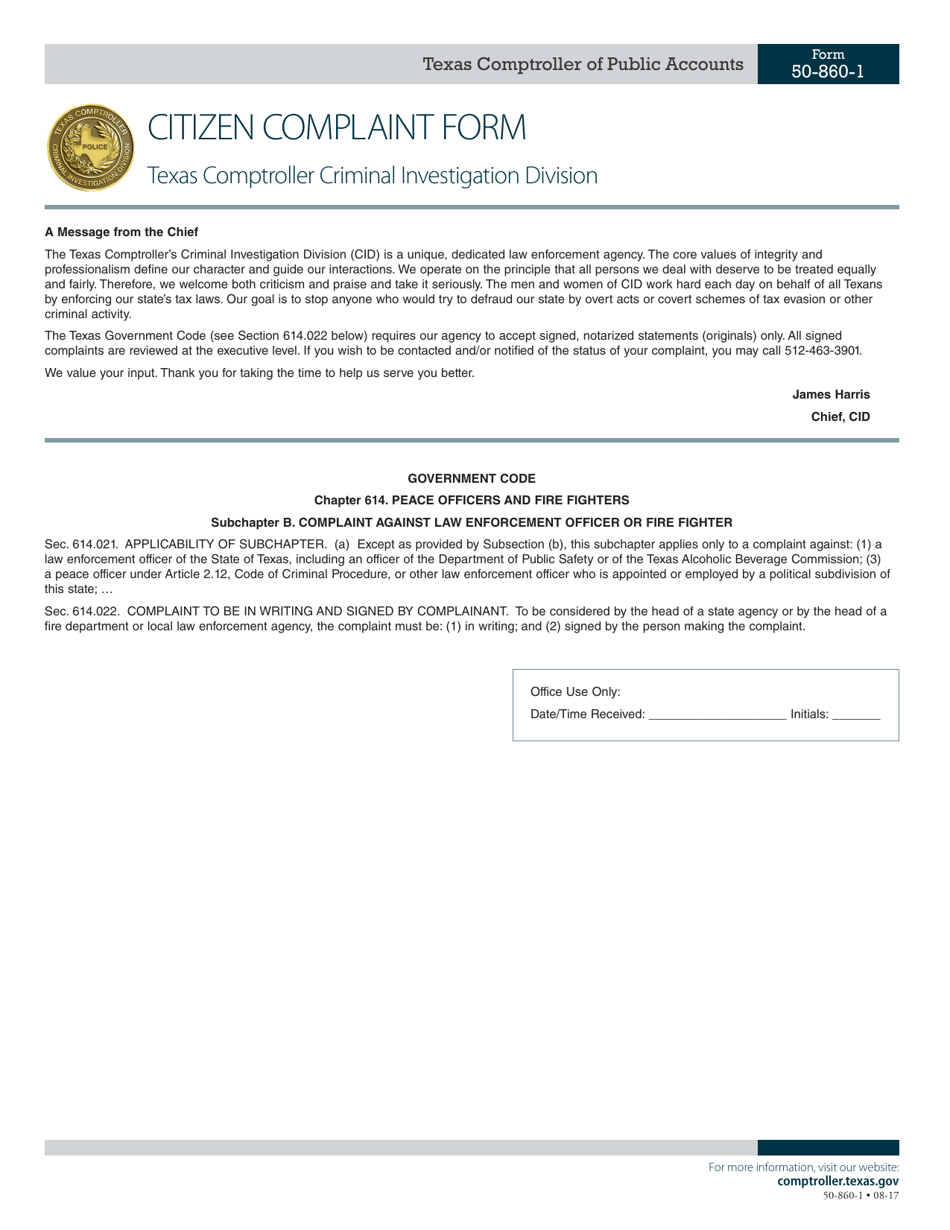 Form 50-860-1 - Fill Out, Sign Online and Download Fillable PDF, Texas ...