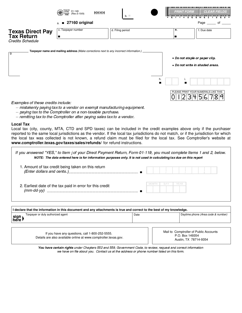 Form 01-149 - Fill Out, Sign Online and Download Fillable PDF, Texas ...