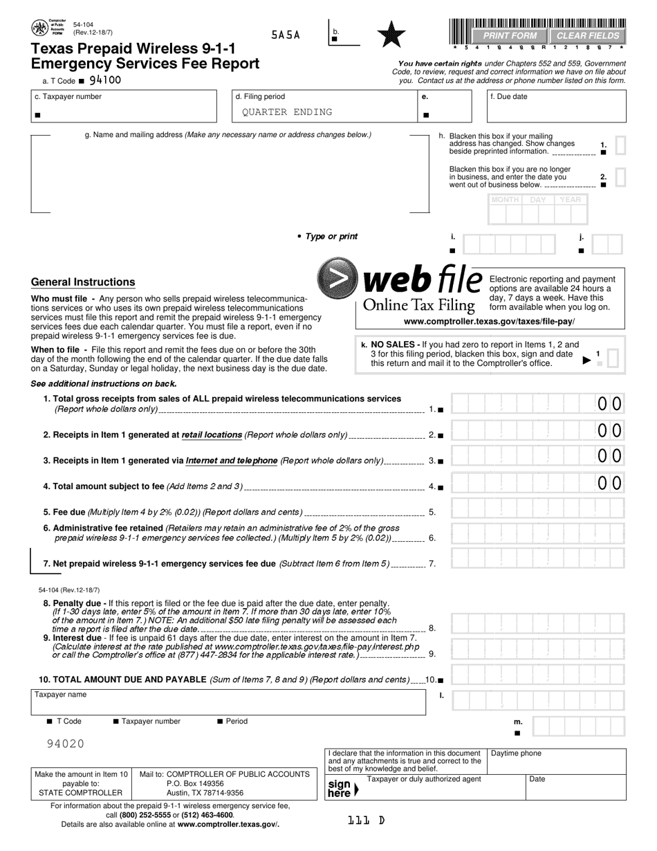 Form 54-104 - Fill Out, Sign Online and Download Fillable PDF, Texas ...