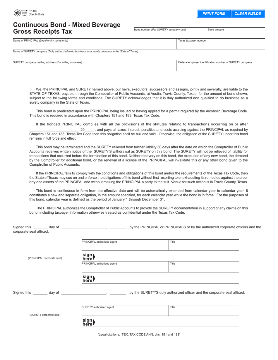 Form 67-102 - Fill Out, Sign Online and Download Fillable PDF, Texas ...