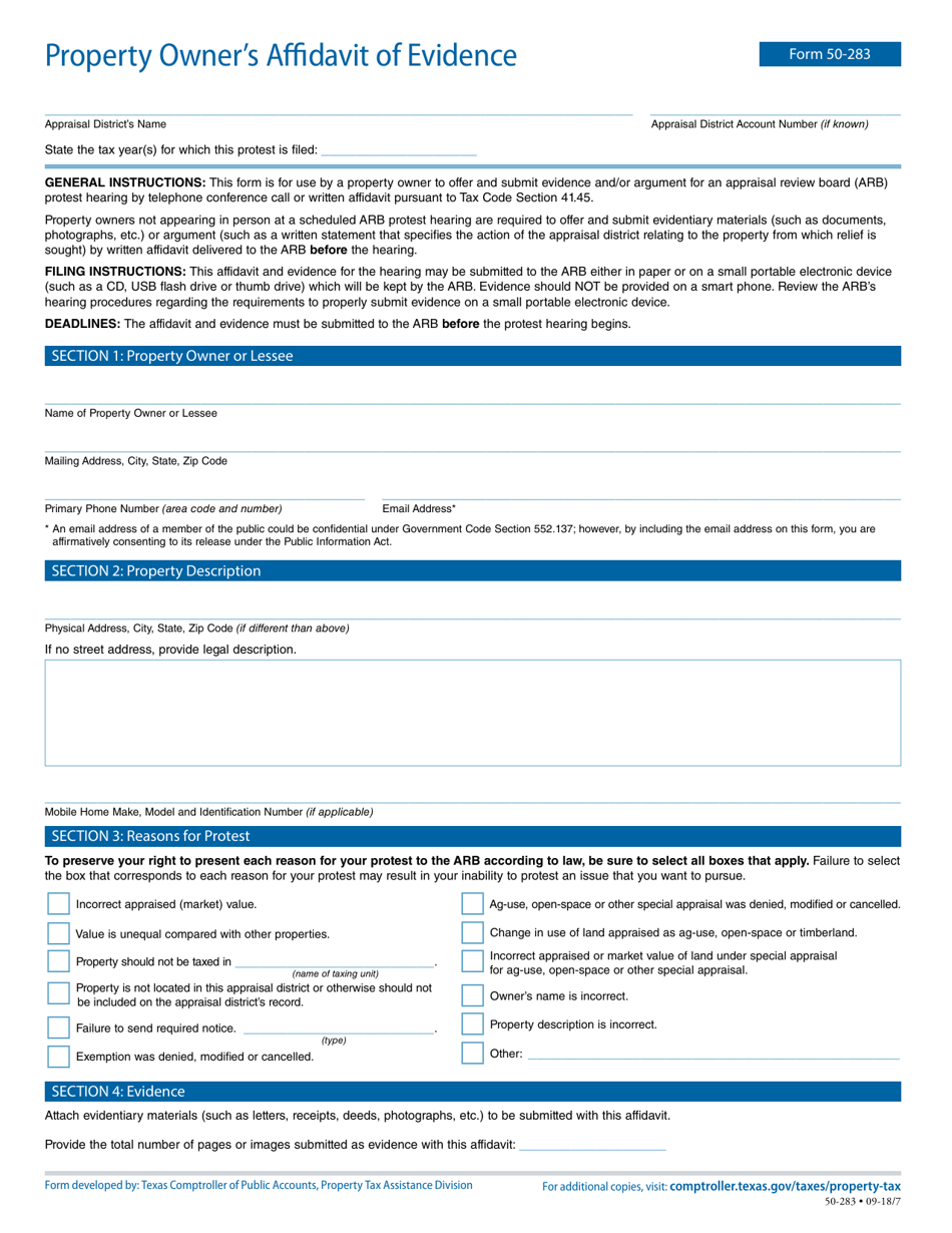 Form 50-283 - Fill Out, Sign Online and Download Fillable PDF, Texas ...