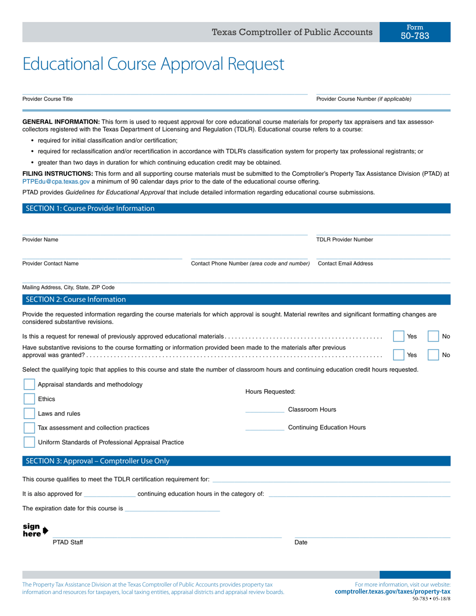 Form 50-783 - Fill Out, Sign Online and Download Fillable PDF, Texas ...