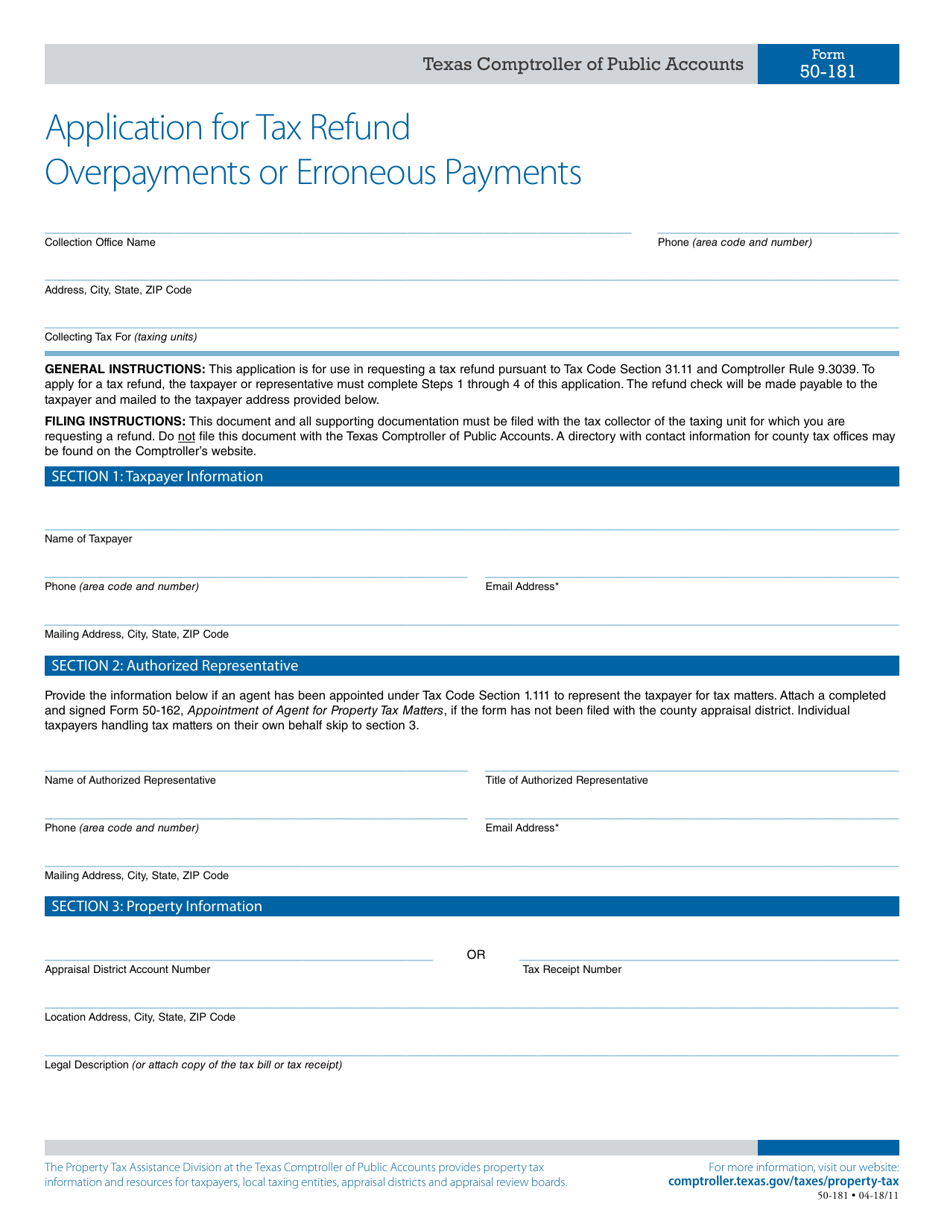 Form 50-181 - Fill Out, Sign Online and Download Fillable PDF, Texas ...
