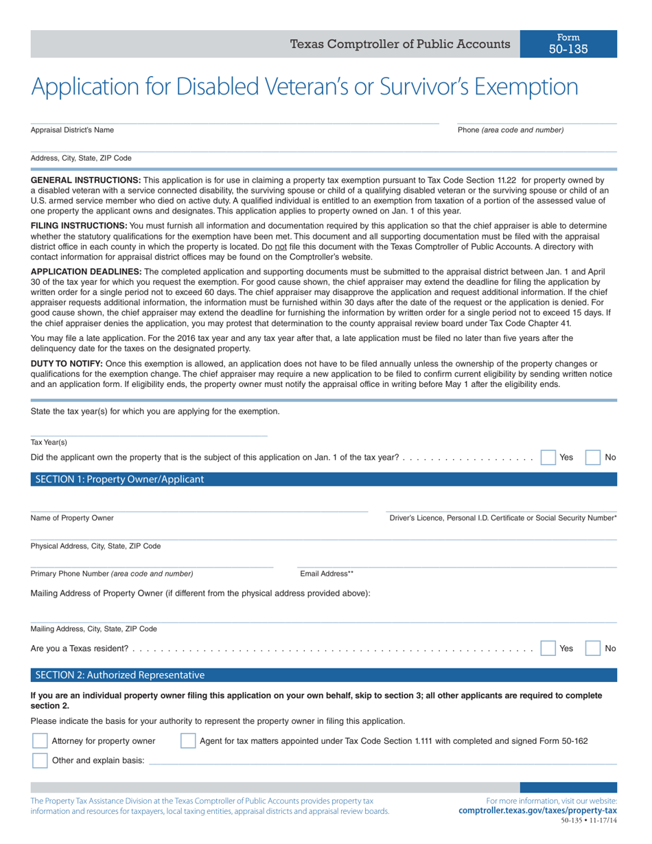 Form 50-135 - Fill Out, Sign Online and Download Fillable PDF, Texas ...