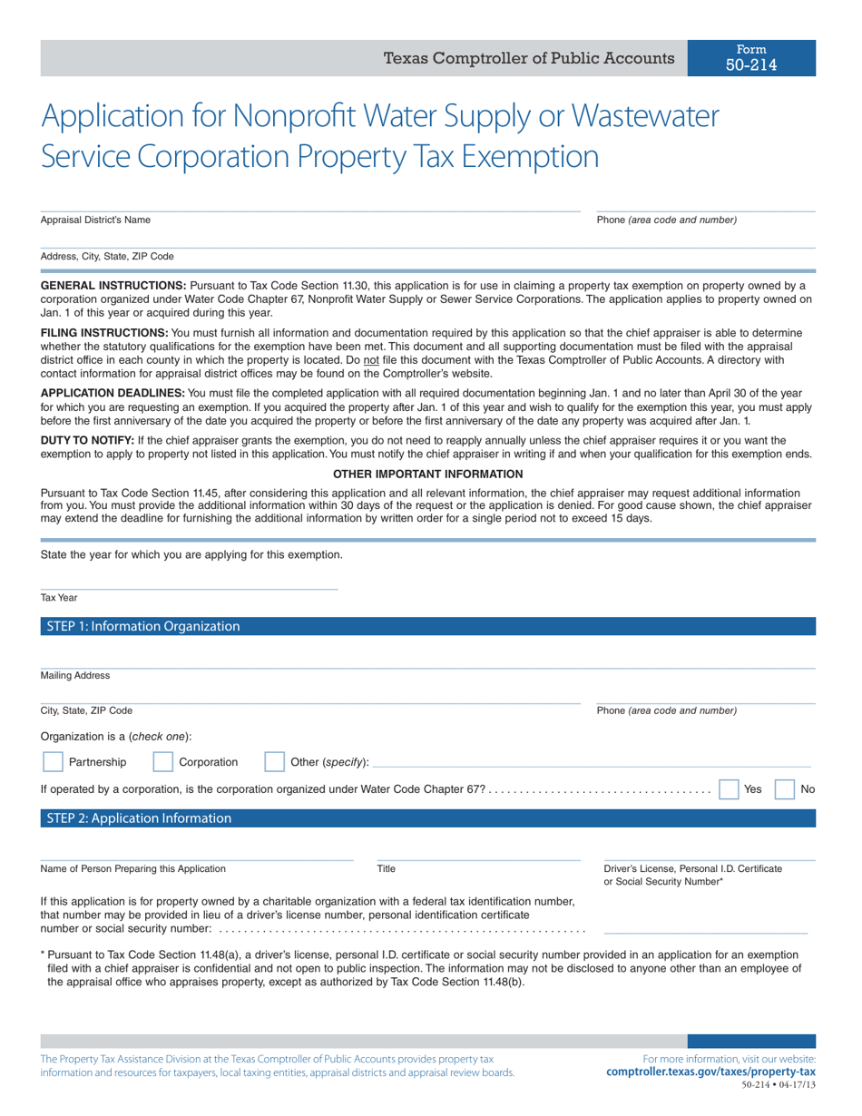 Form 50-214 Download Fillable PDF or Fill Online Application for ...