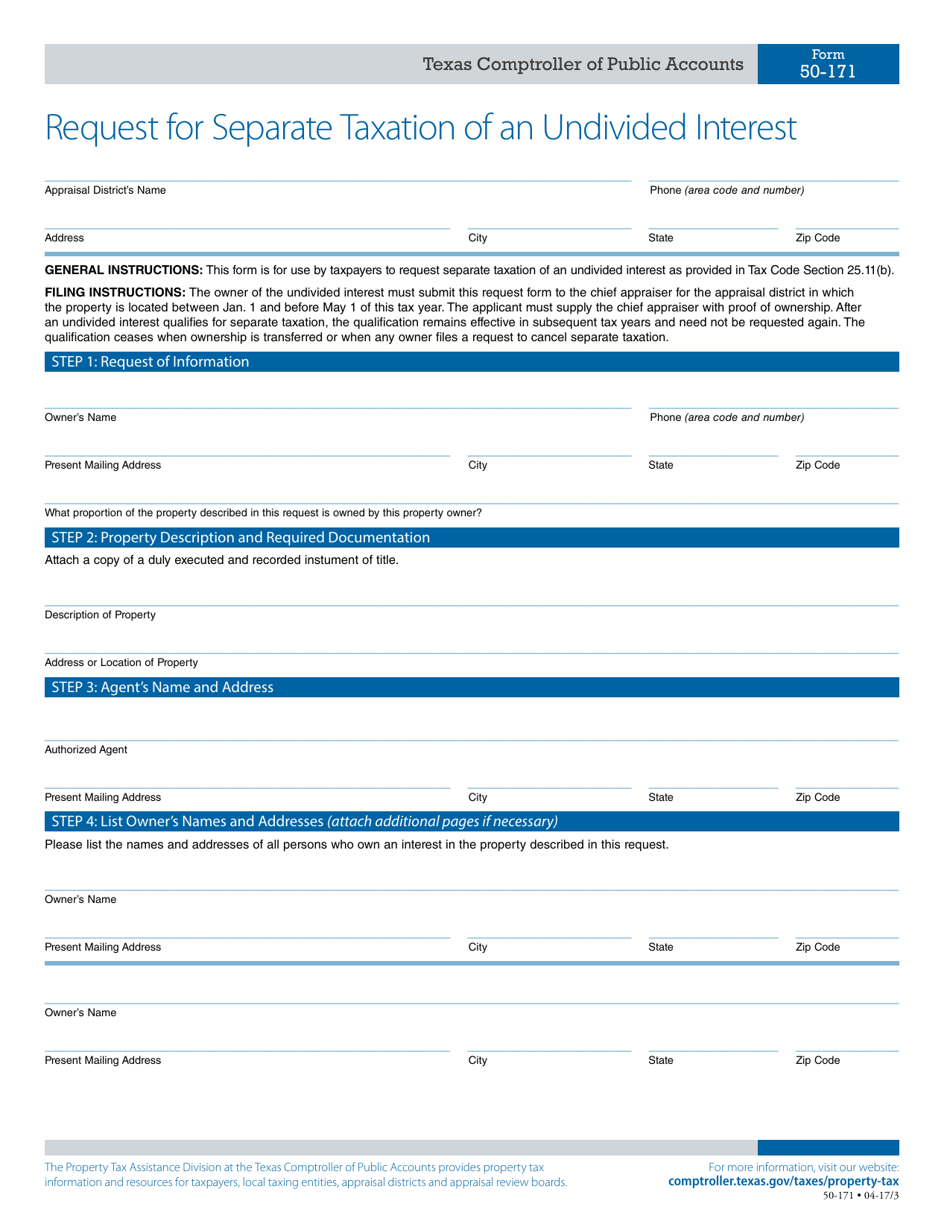 Form 50-171 - Fill Out, Sign Online and Download Fillable PDF, Texas ...