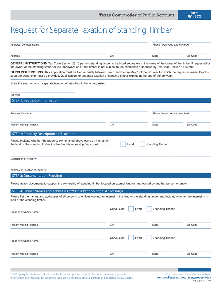 Form 50-170 - Fill Out, Sign Online and Download Fillable PDF, Texas ...