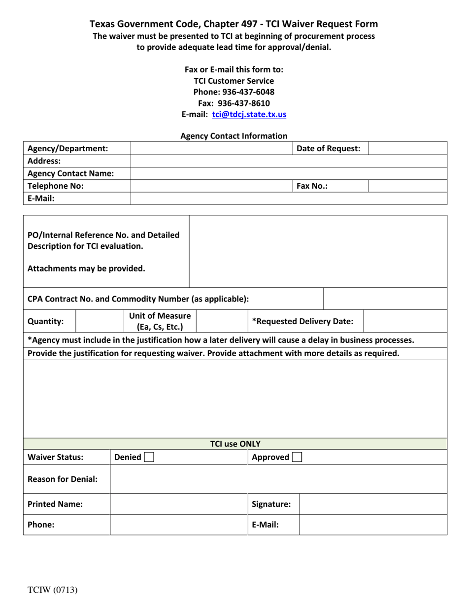 Texas Tci Waiver Request Form - Fill Out, Sign Online and Download PDF ... Texas Tci Waiver Request Form - Fill Out, Sign Online and Download PDF ...