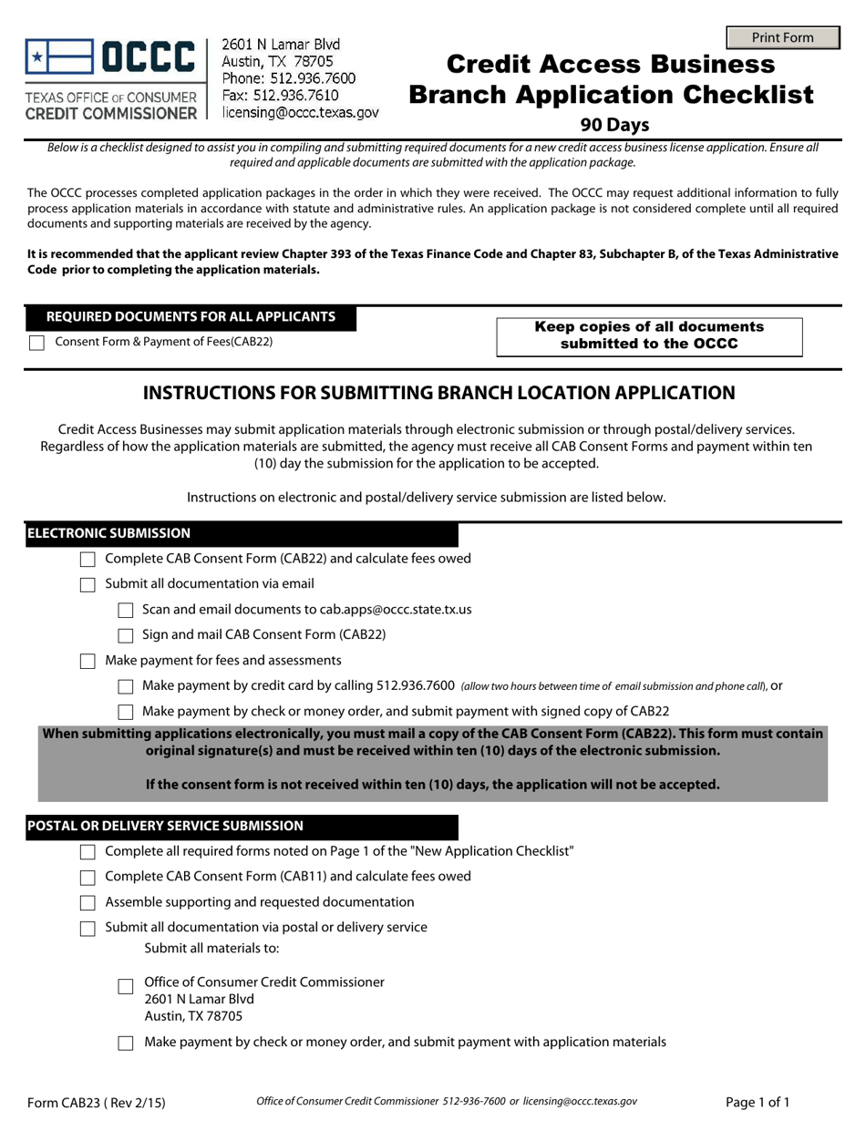 Form CAB23 - Fill Out, Sign Online and Download Fillable PDF, Texas ...