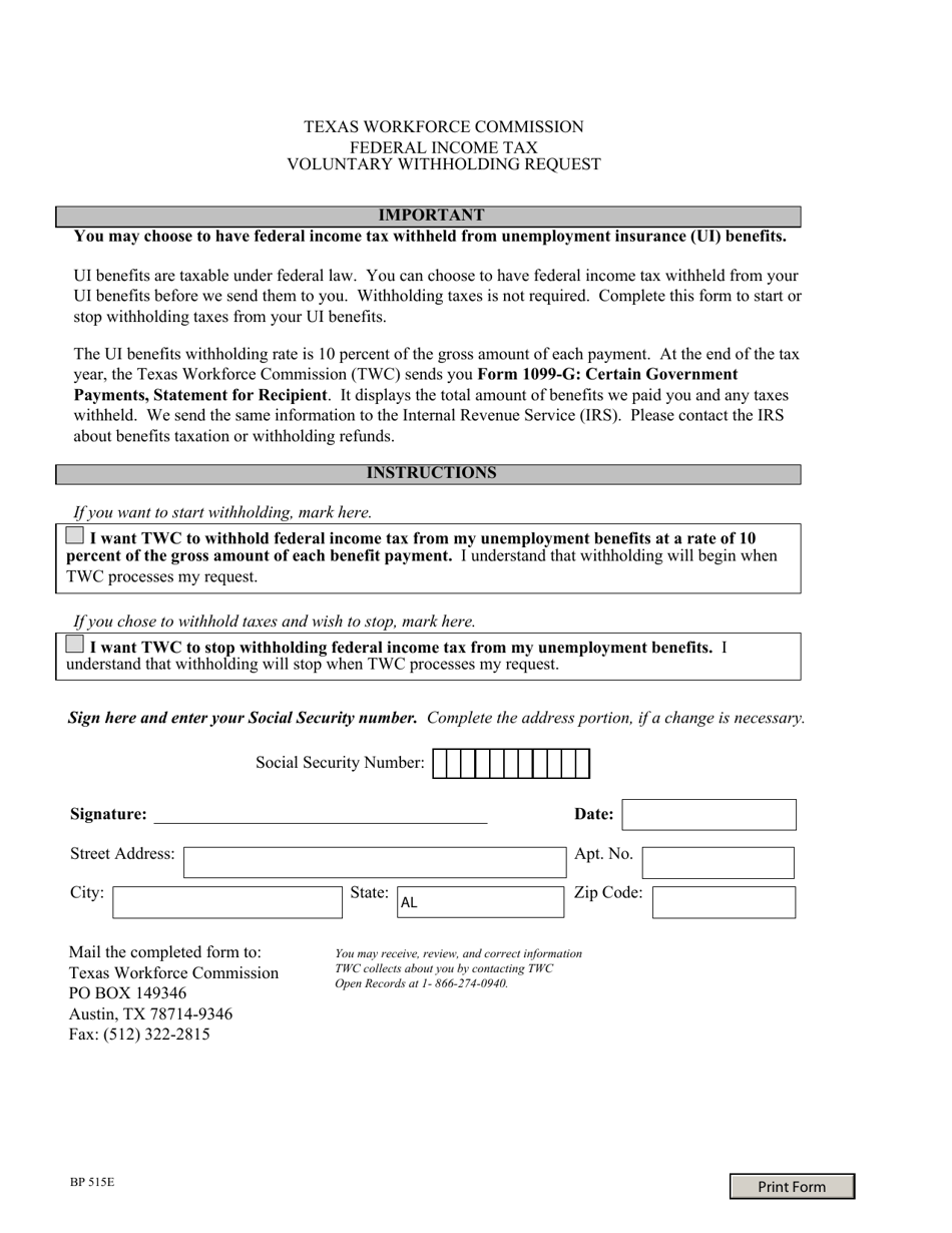 Form BP515 E - Fill Out, Sign Online and Download Fillable PDF, Texas ...