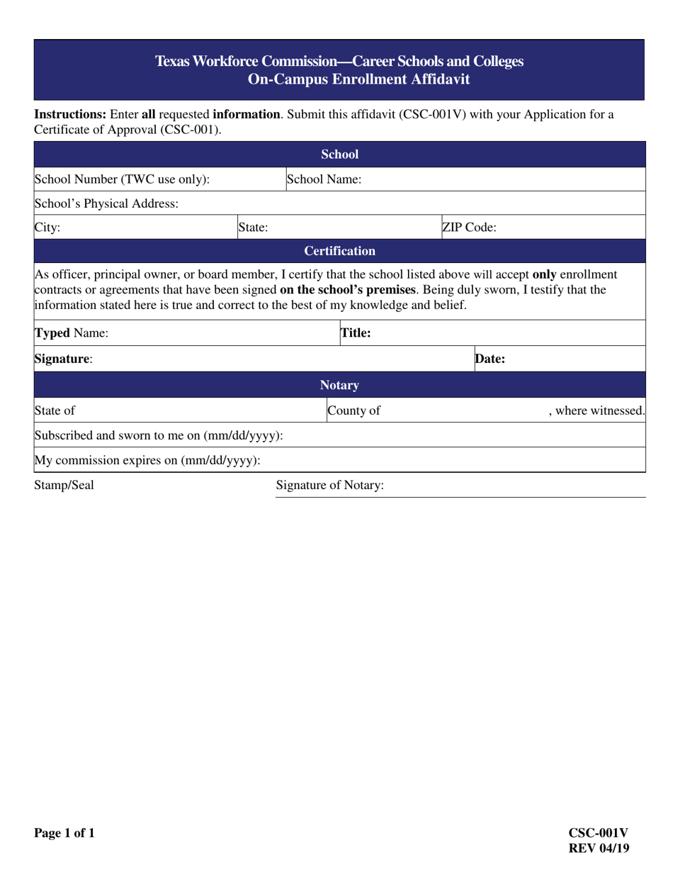 Form CSC-001V - Fill Out, Sign Online and Download Fillable PDF, Texas ...
