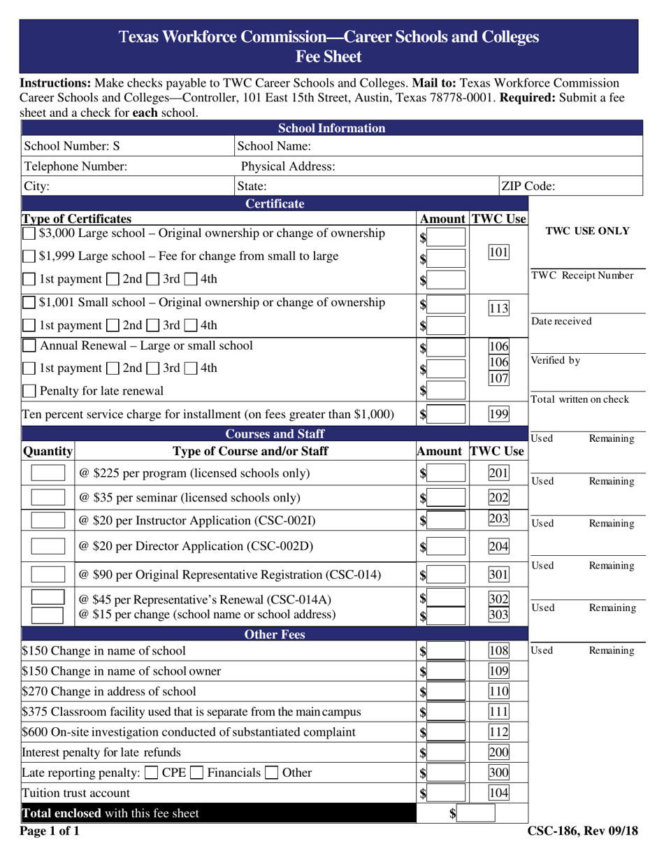Form CSC-186 - Fill Out, Sign Online and Download Fillable PDF, Texas ...