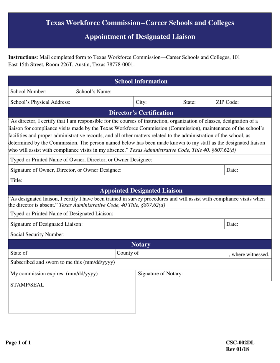 Form CSC-002DL - Fill Out, Sign Online and Download Fillable PDF, Texas ...
