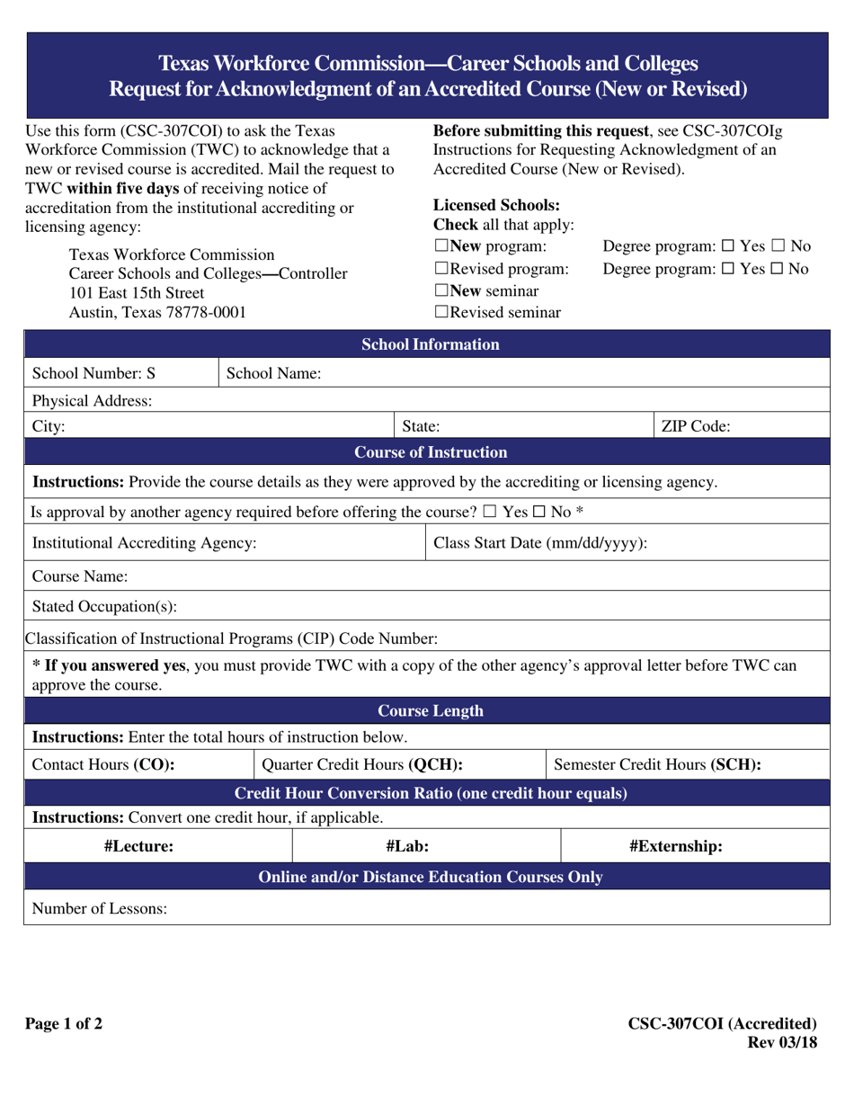 Form CSC-307COI - Fill Out, Sign Online and Download Fillable PDF ...
