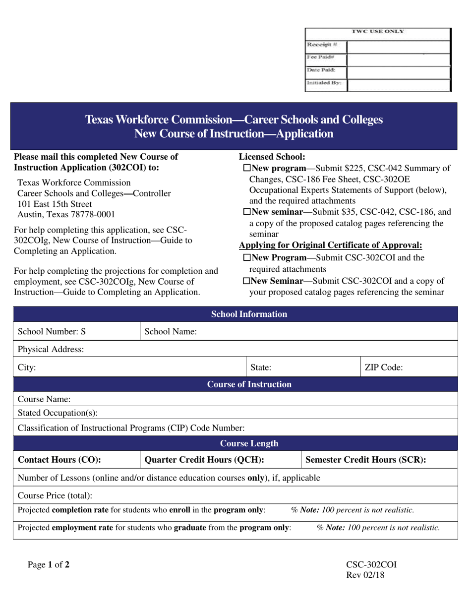 Form CSC-302COI - Fill Out, Sign Online and Download Fillable PDF ...