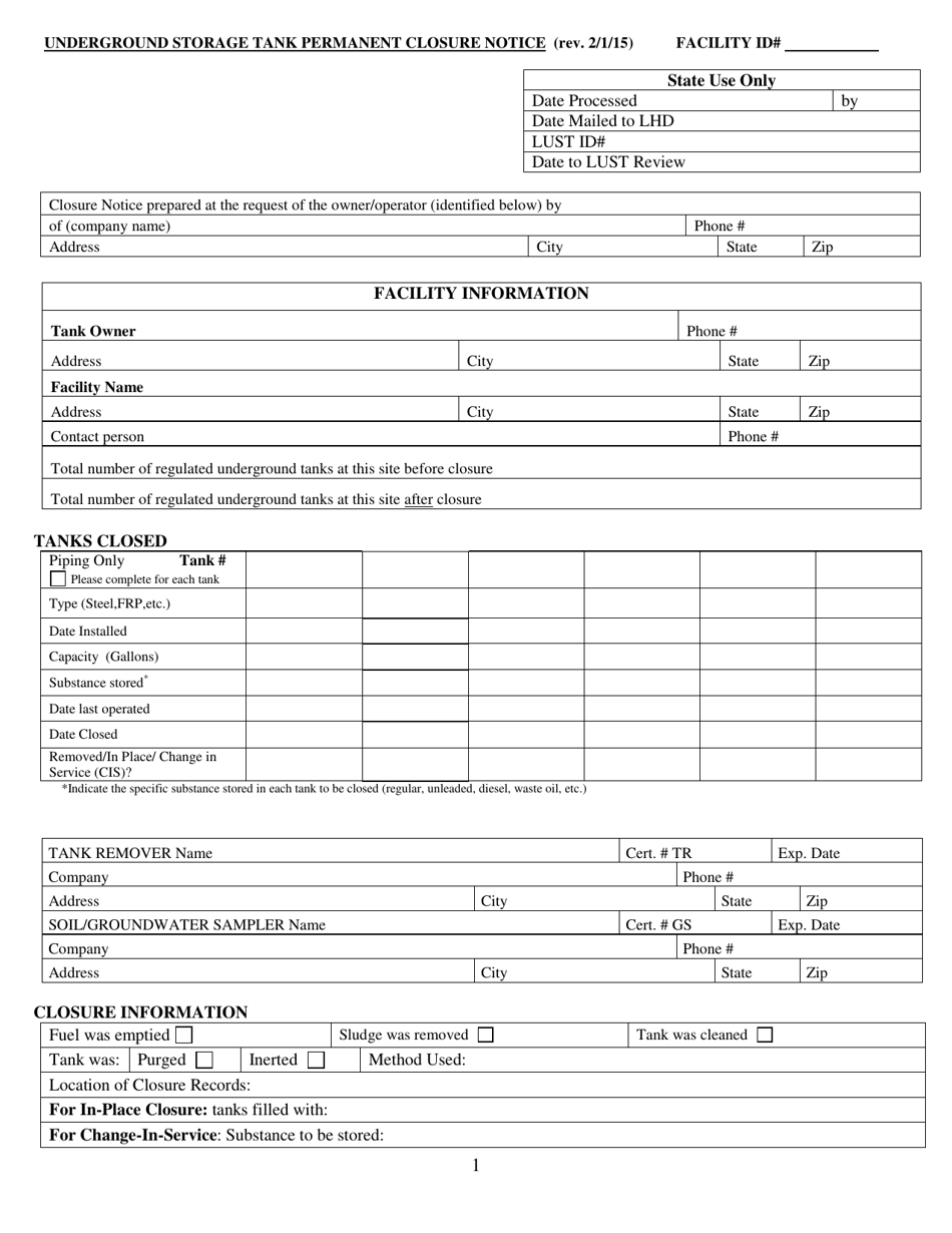Utah Underground Storage Tank Permanent Closure Notice Form - Fill Out ...