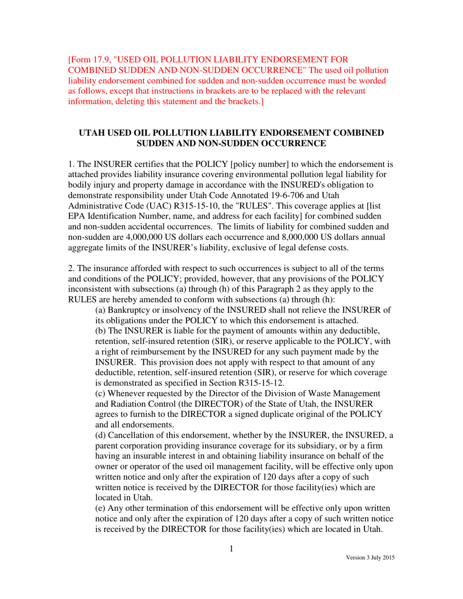 Form 17.9 - Fill Out, Sign Online and Download Printable PDF, Utah ...