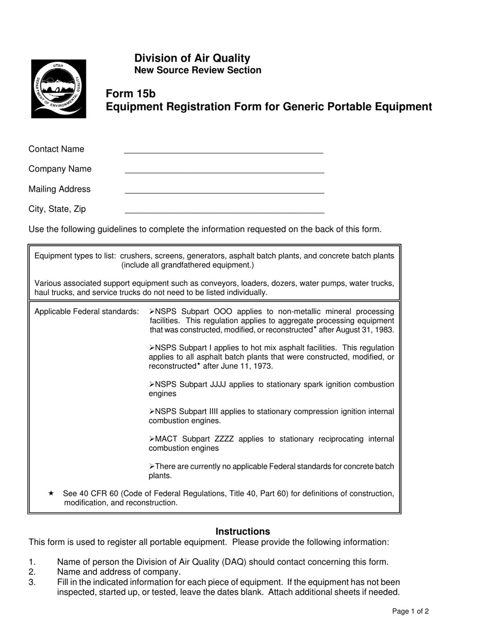 Form 15B - Fill Out, Sign Online and Download Printable PDF, Utah ...