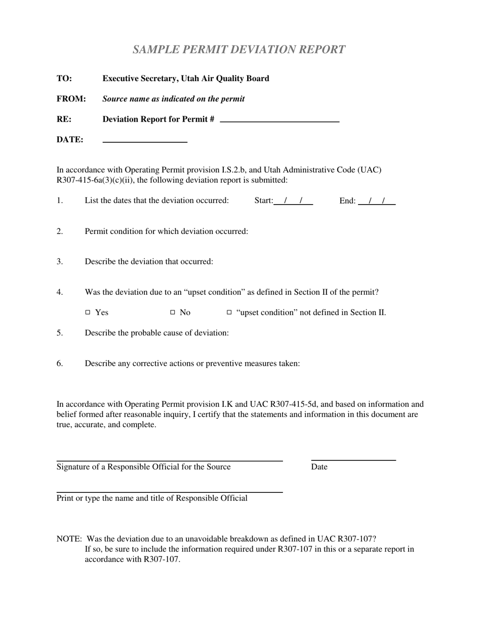 Utah Permit Deviation Report - Fill Out, Sign Online and Download PDF ...