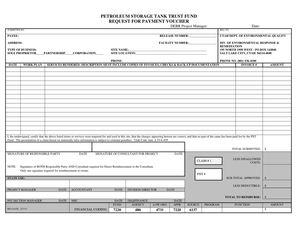 Utah Petroleum Storage Tank Trust Fund Request for Payment Voucher ...