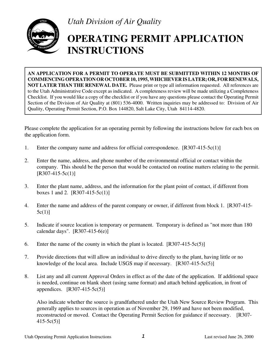 Download Instructions for Title V Operating Permit Application PDF ...