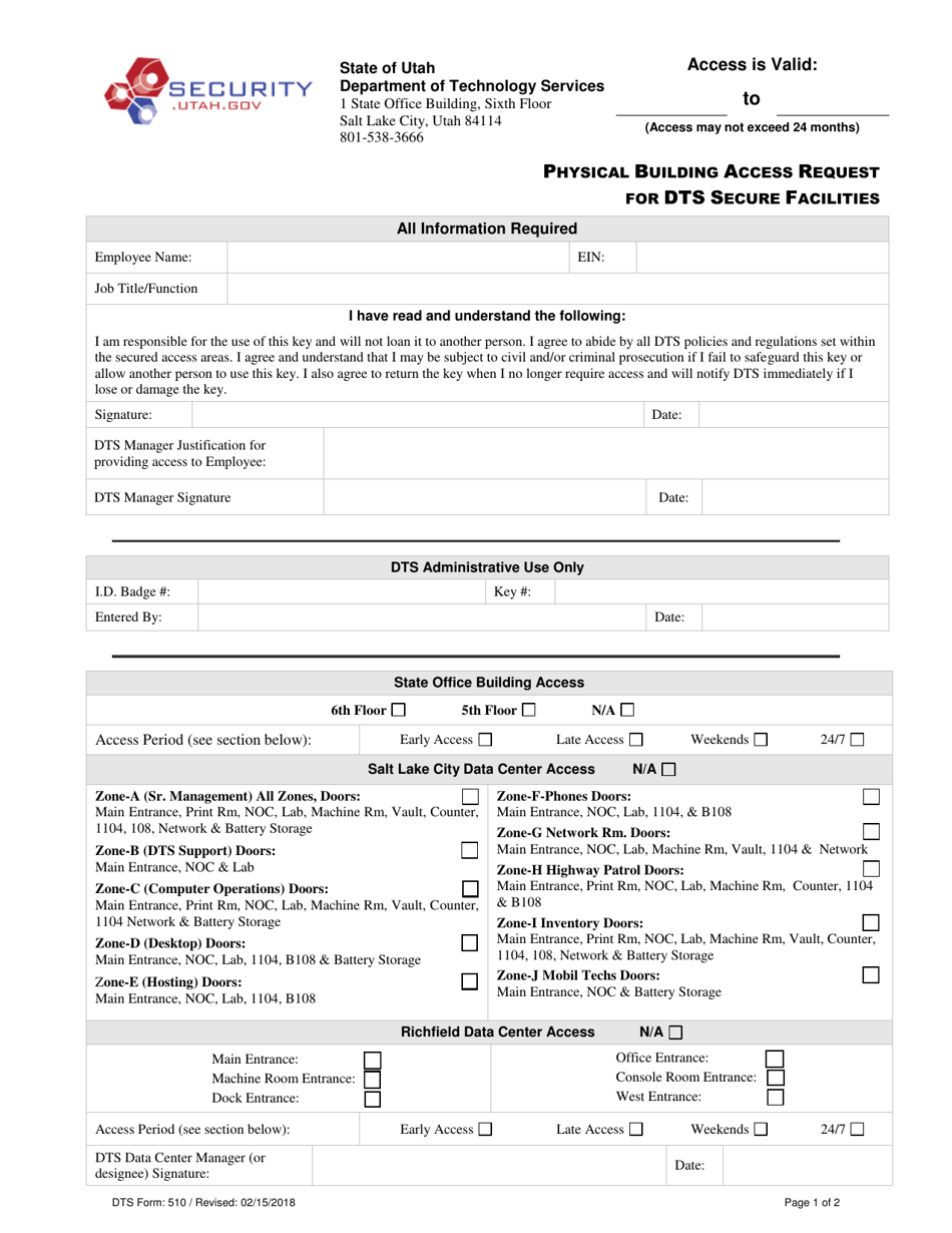Form DTS510 - Fill Out, Sign Online and Download Fillable PDF, Utah ...