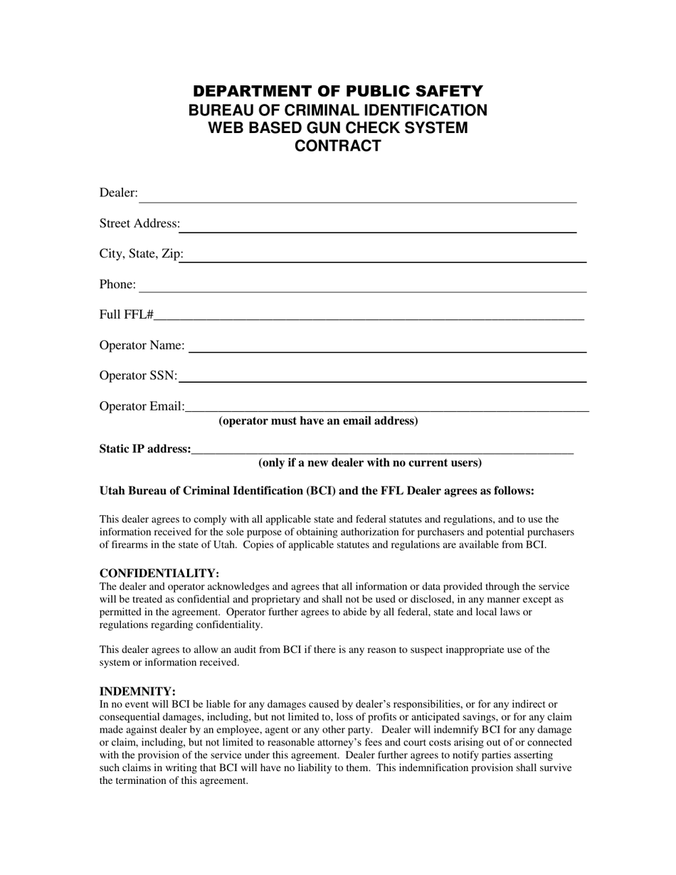 Utah Web Based Gun Check System Contract Form - Fill Out, Sign Online ...