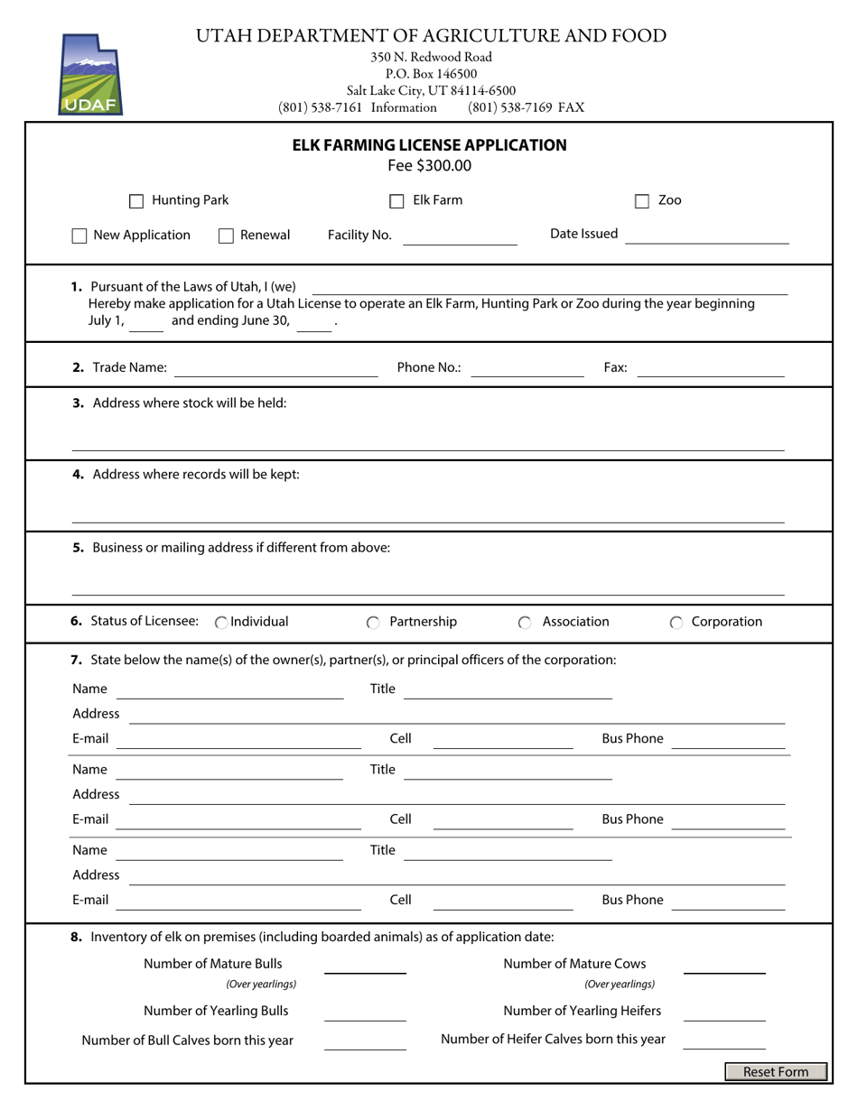 Utah Elk Farming License Application Form - Fill Out, Sign Online and ...