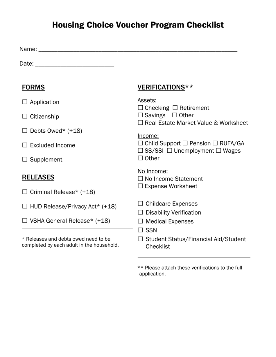 Vermont Fup Housing Choice Voucher Program Checklist - Fill Out, Sign Online and Download PDF ...