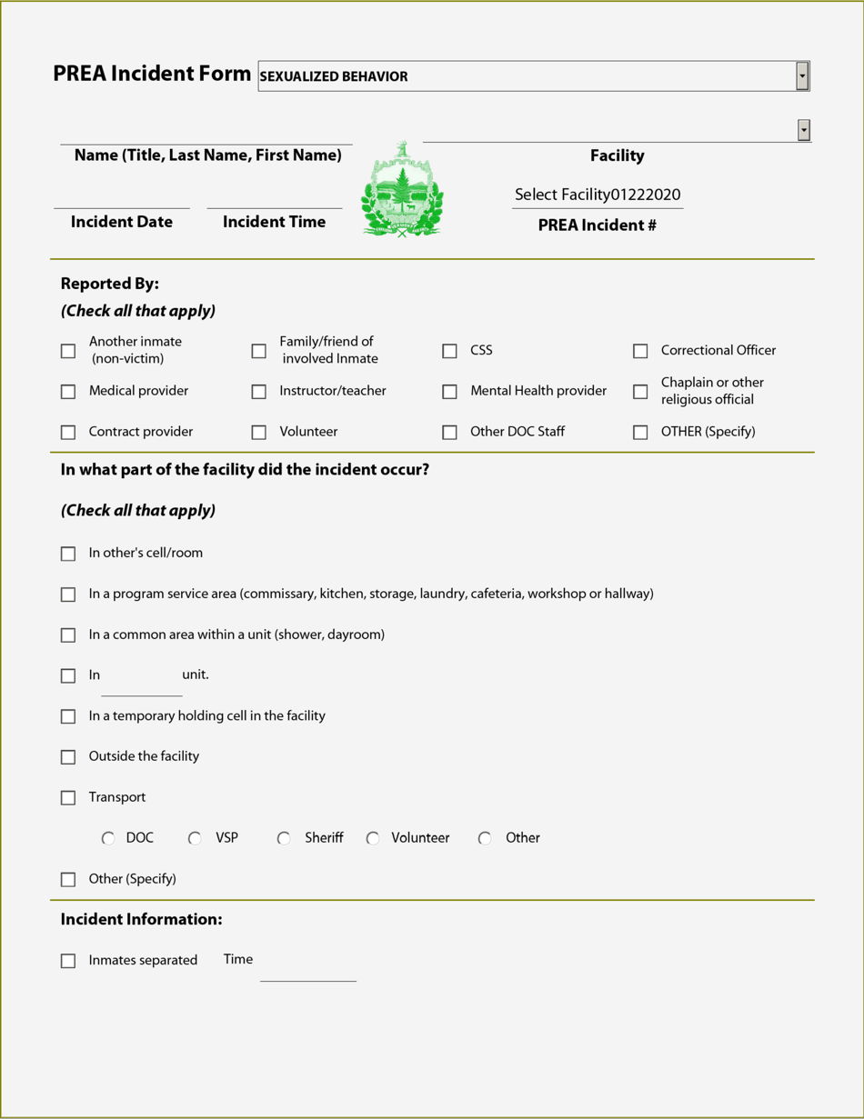 Vermont Prea Incident Forms - Fill Out, Sign Online and Download PDF ...
