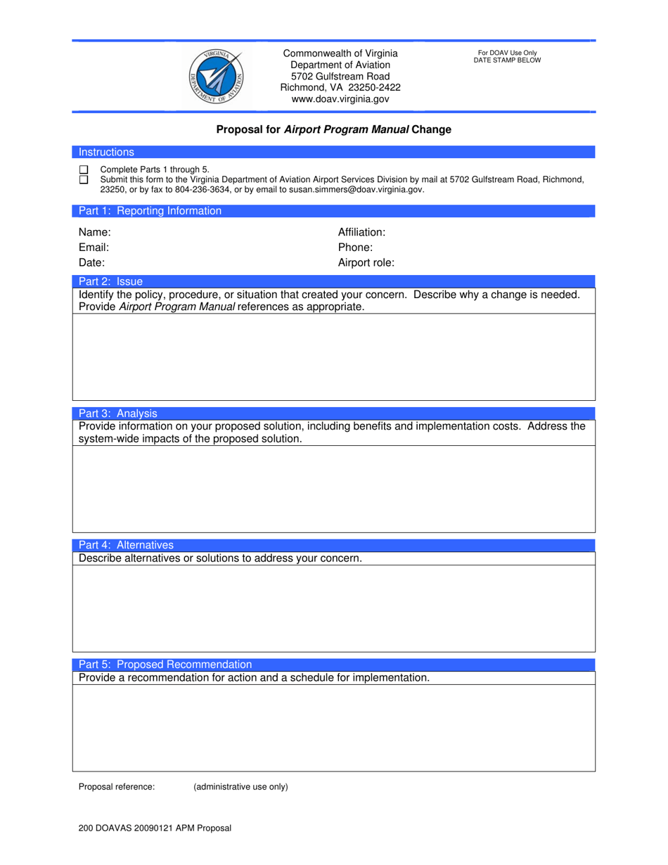 Virginia Proposal for Airport Program Manual Change - Fill Out, Sign ...