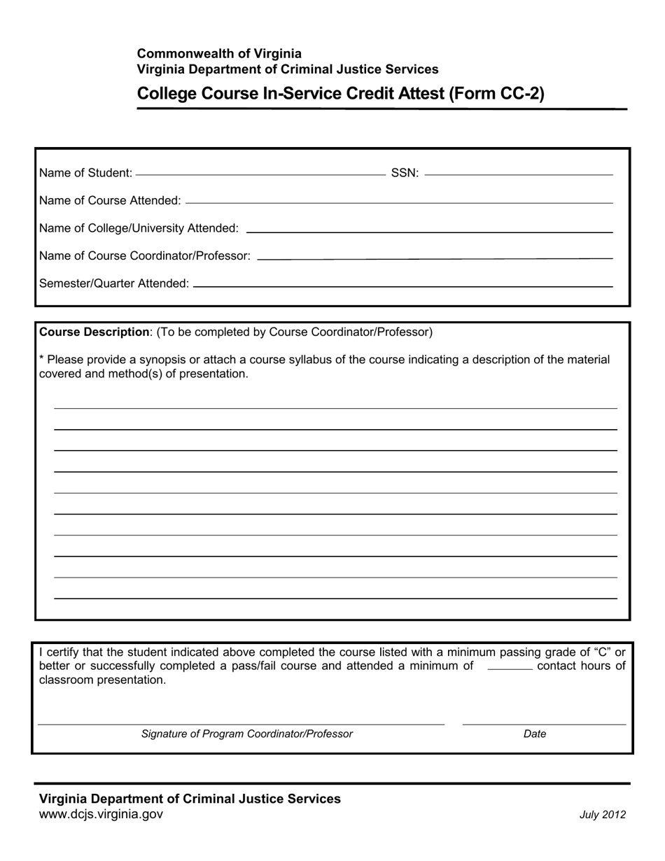 Form CC-2 - Fill Out, Sign Online and Download Fillable PDF, Virginia ...
