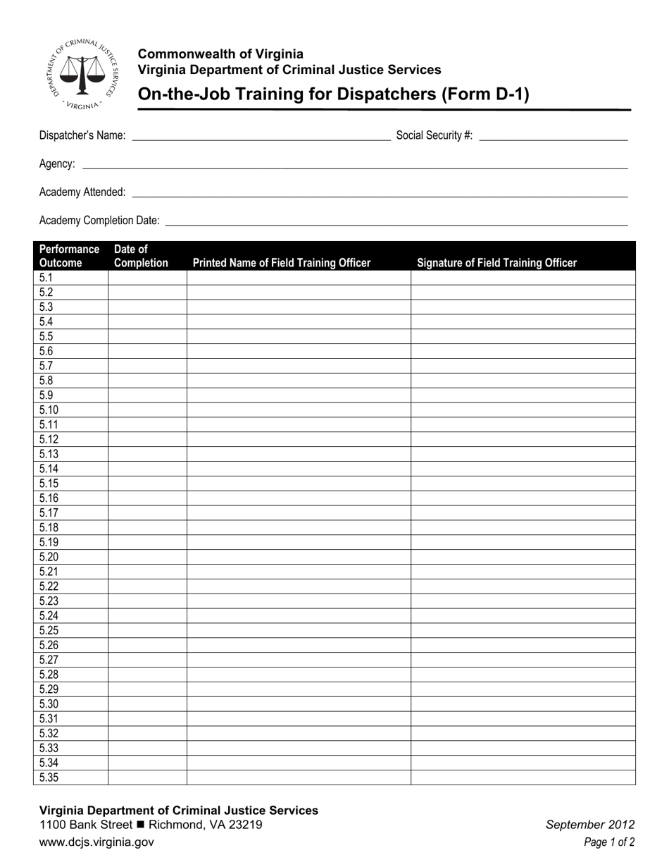 Form D-1 - Fill Out, Sign Online and Download Fillable PDF, Virginia ...