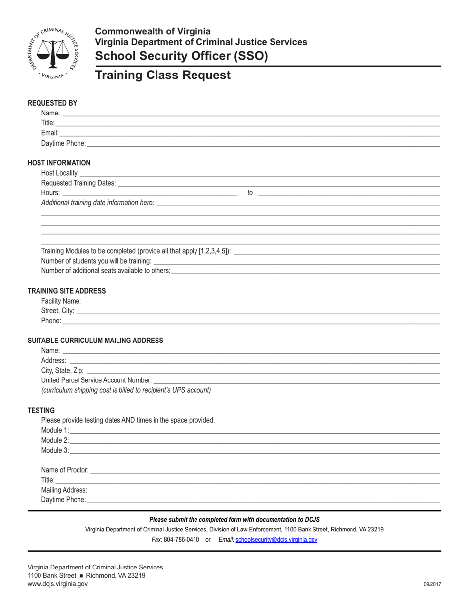 Virginia Training Class Request Form - School Security Officer (Sso ...