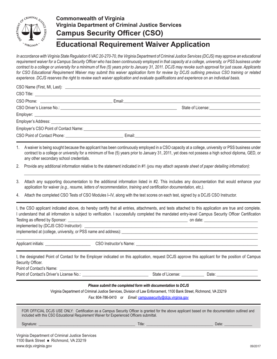 Virginia Educational Requirement Waiver Application Form - Campus ...