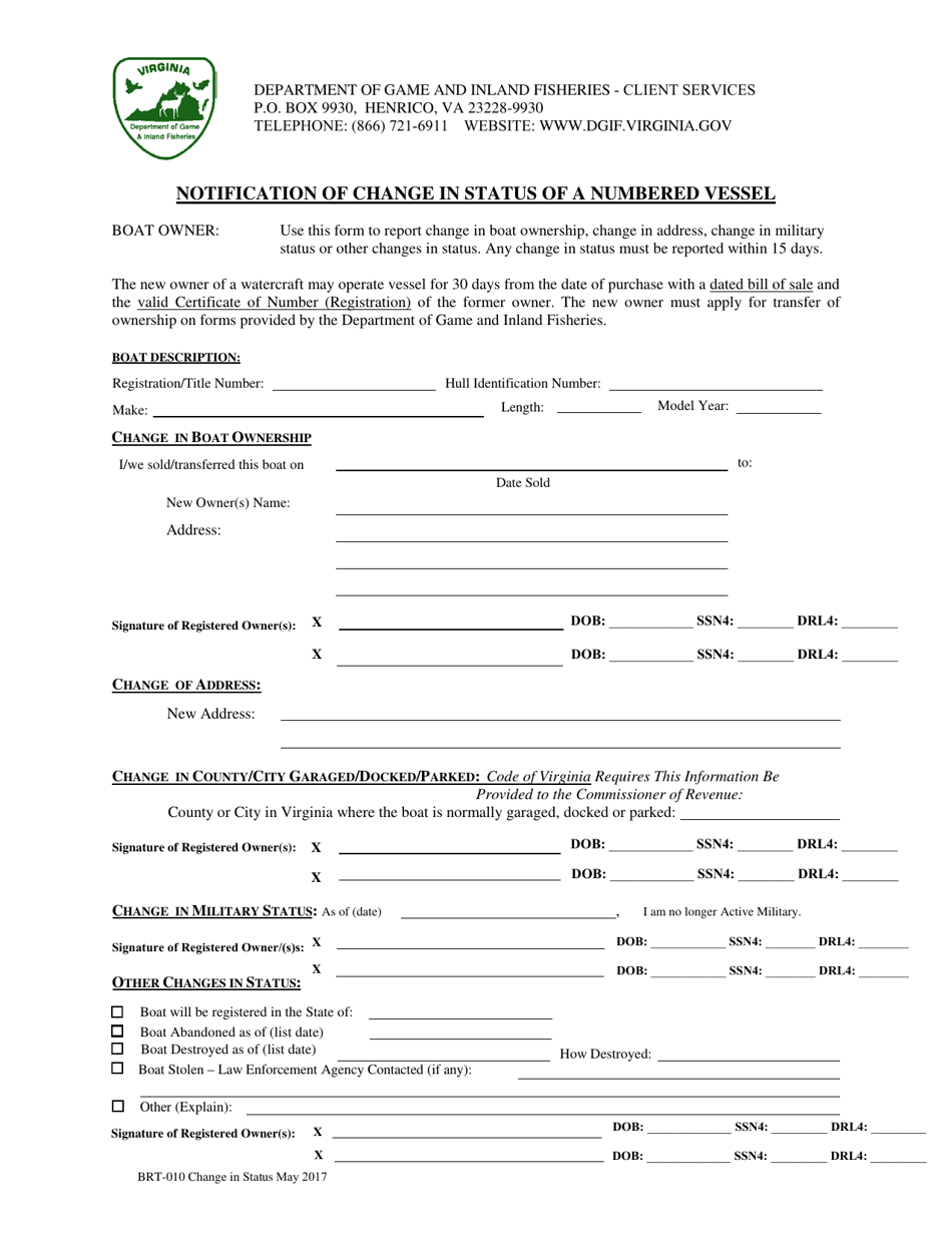 Form BRT-010 - Fill Out, Sign Online and Download Fillable PDF, Virginia | Templateroller